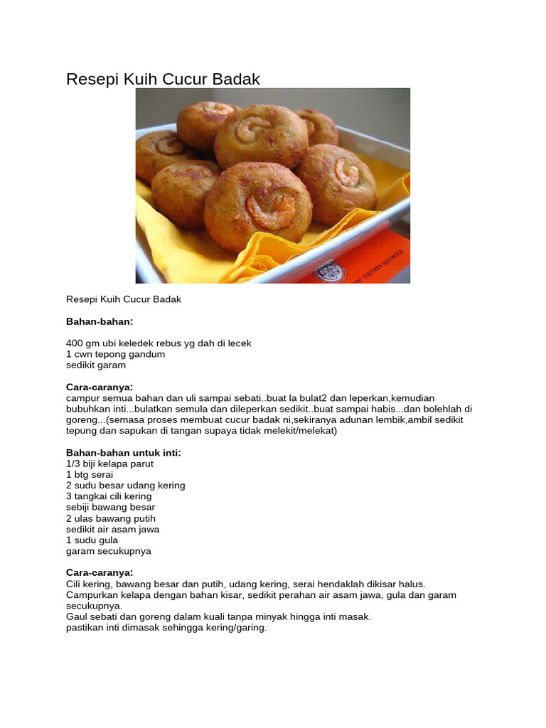 Resepi Kuih Cucur Badak | PDF