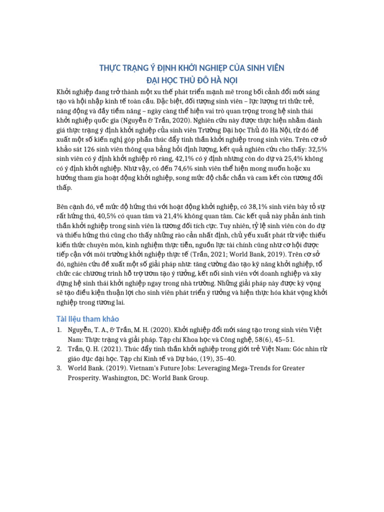 Y Dinh Khoi Nghiep Sinh Vien DHTDHN Trich Dan | PDF