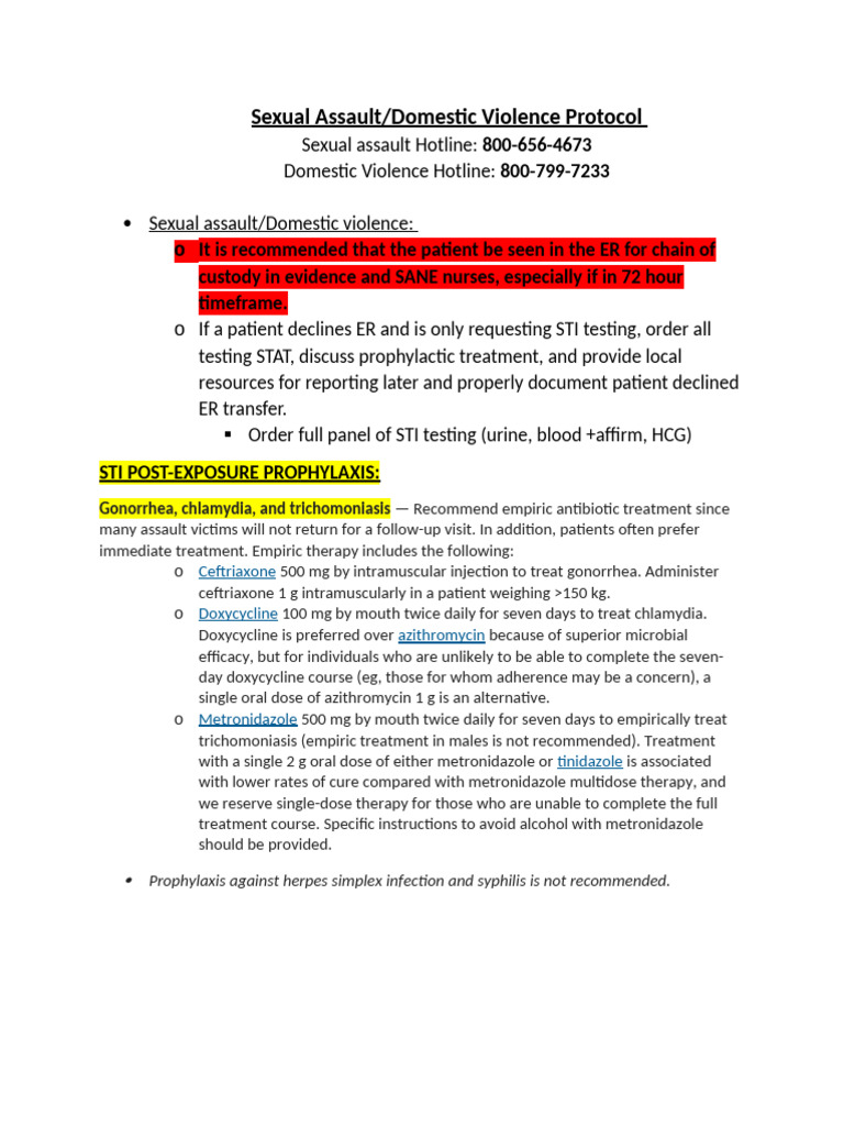 Sexual Assault-DV Protocol | PDF | Sexually Transmitted Infection ...
