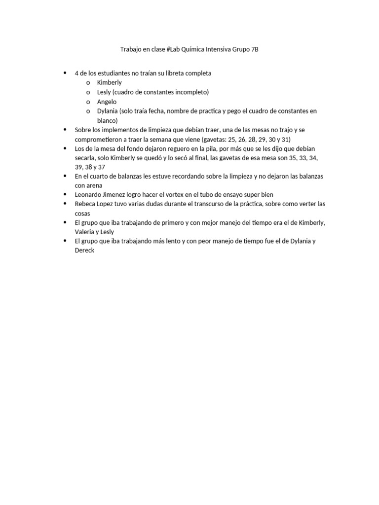 Notas trabajo en clase 7B | PDF