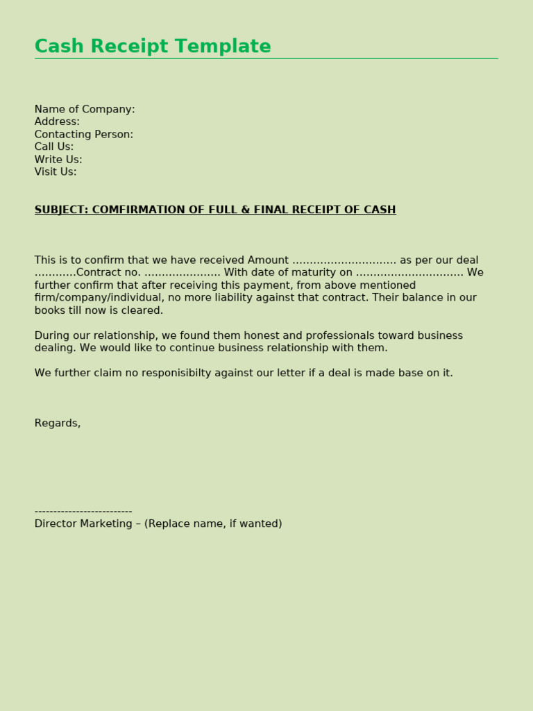 Cash Receipt Template 3 | PDF