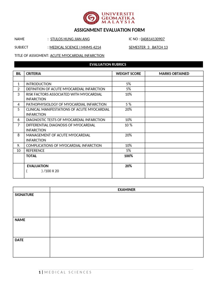 Assigment Sem 3 of Medical Science | PDF | Myocardial Infarction ...