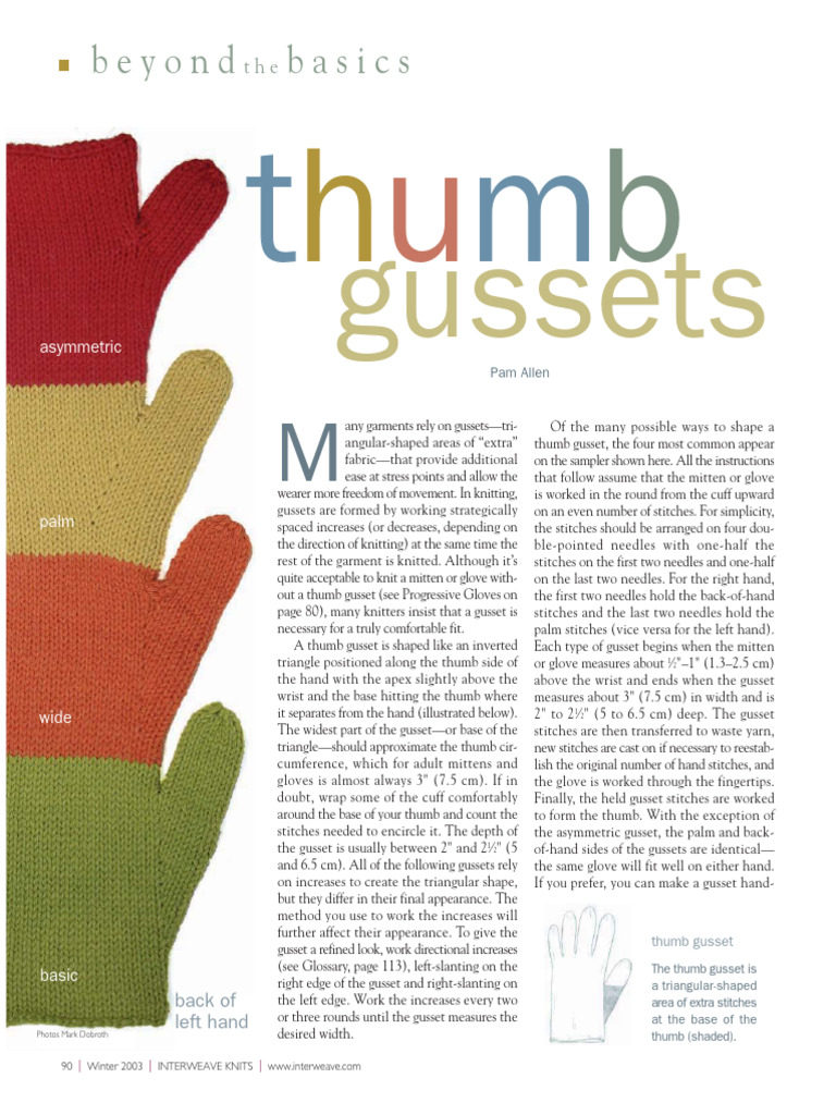 Thumb-Gussets Pam Allen | PDF | Knitting | Knitting Needle