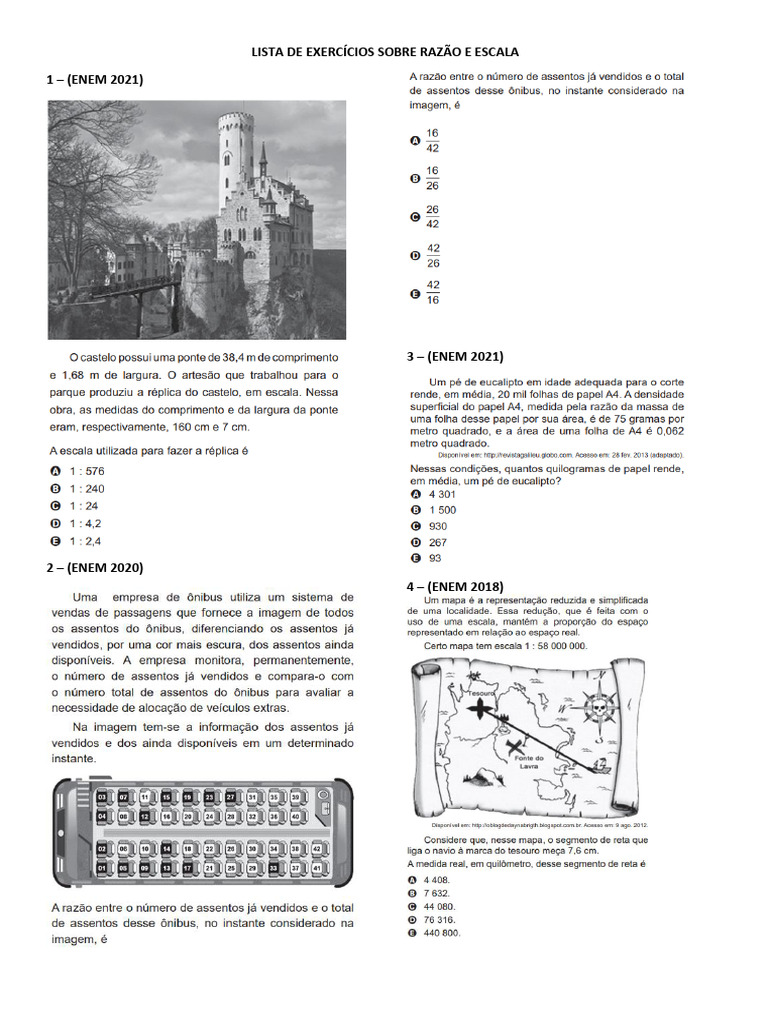 Lista de Exercícios Sobre Razão e Escala | PDF