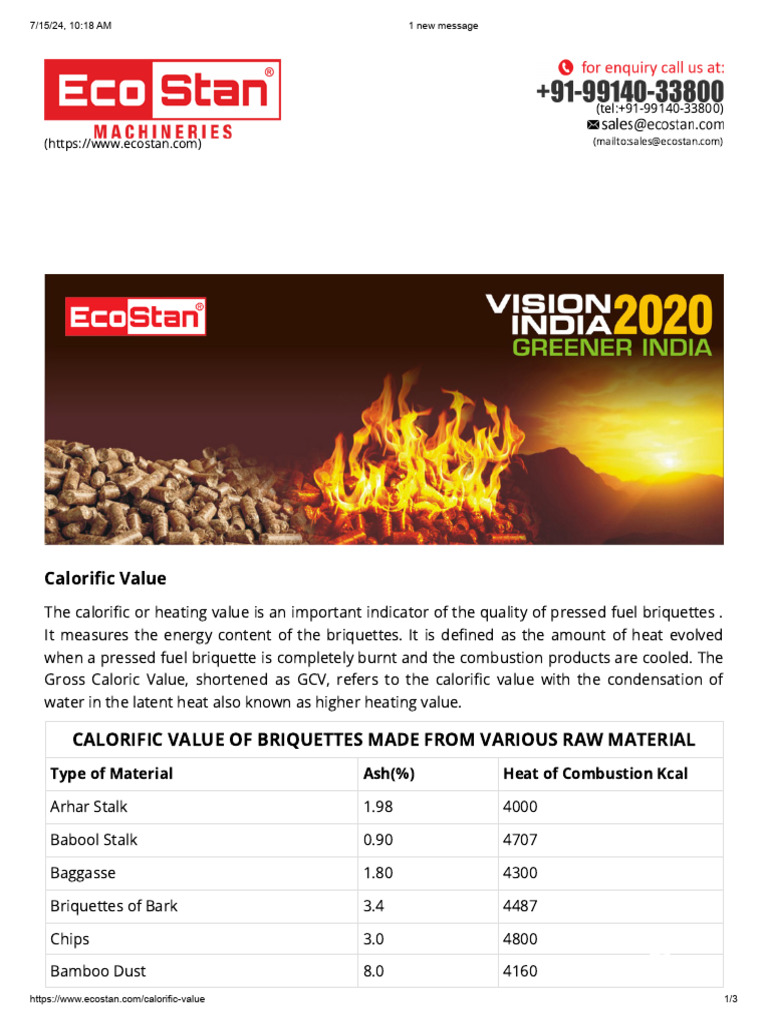 Calorific Value of Different Agricultural & Forest Waste | PDF