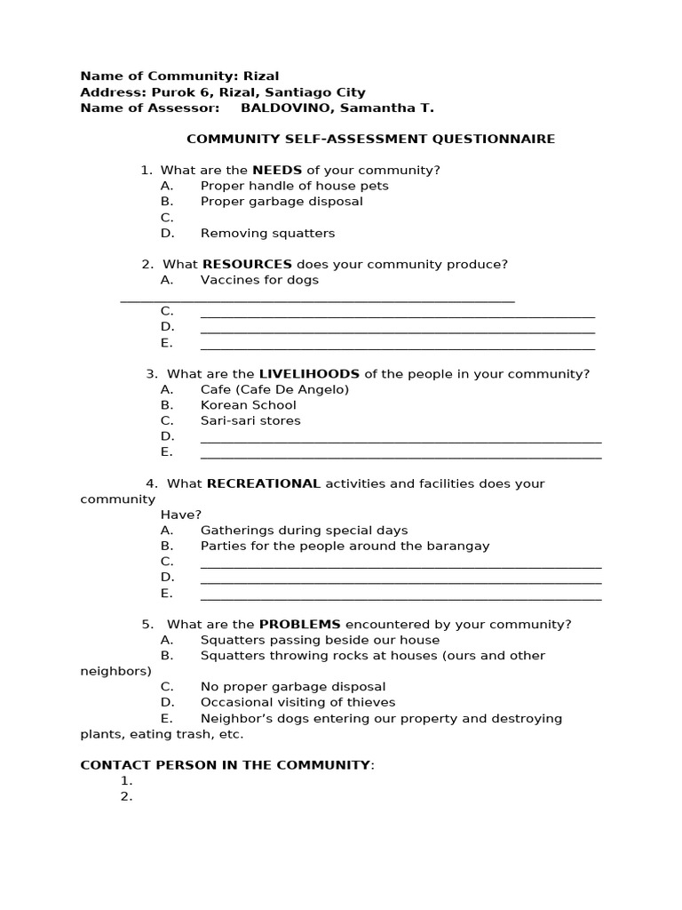 Community Survey Form 1 1 | PDF