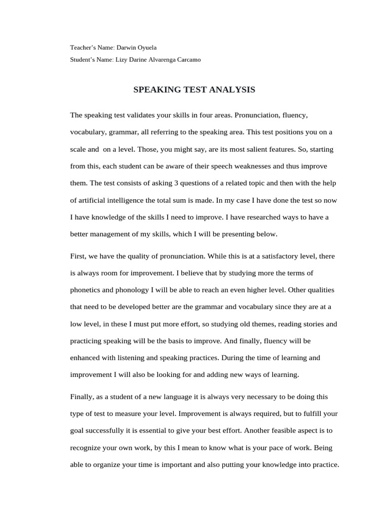 Speaking Test Analysis | PDF