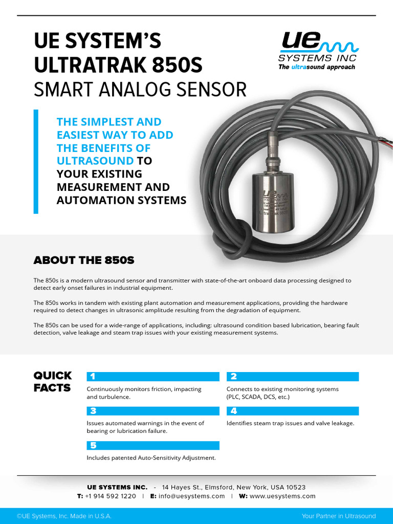 UltraTrak Smart Analog Sensor 850s Brochure 1 | PDF | Bearing (Mechanical) | Ultrasound