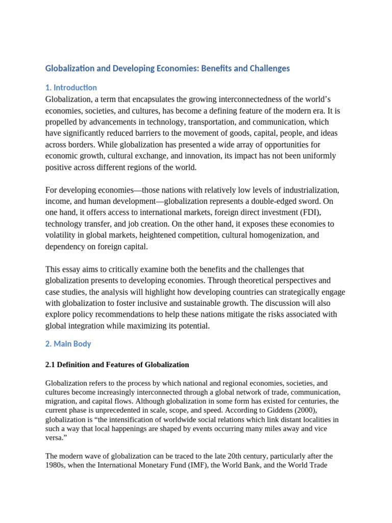Globalization Essay Complete | PDF | Globalization | Developing Country