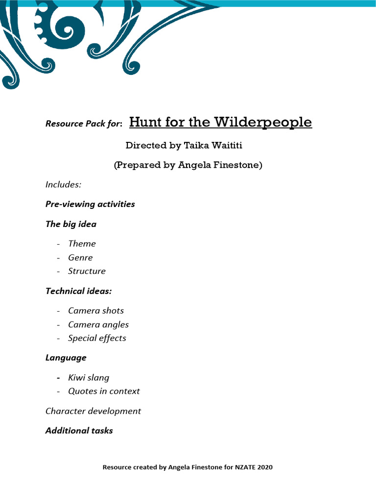 Resource Pack (Study Guide) For Hunt For The Wilderpeople | PDF