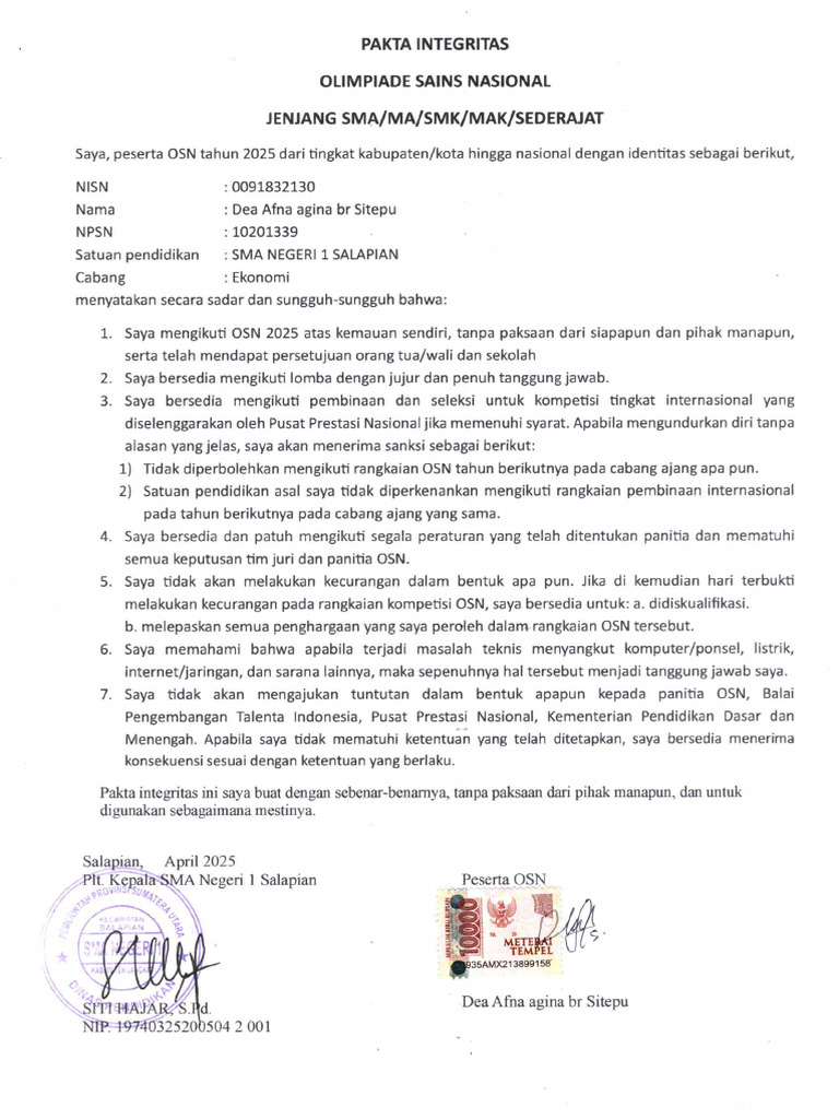 Pakta Integritas Dea Afna | PDF