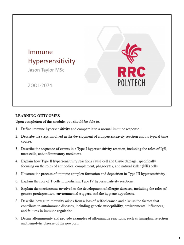 Immune Hypersensitivity Lesson Notes 2024 | PDF | Immune System | Allergy