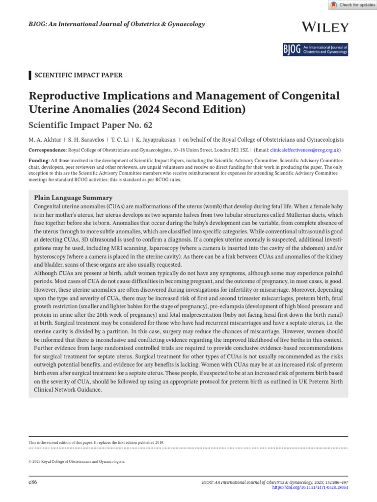 BJOG - 2025 - Akhtar - Reproductive Implications and Management of ...