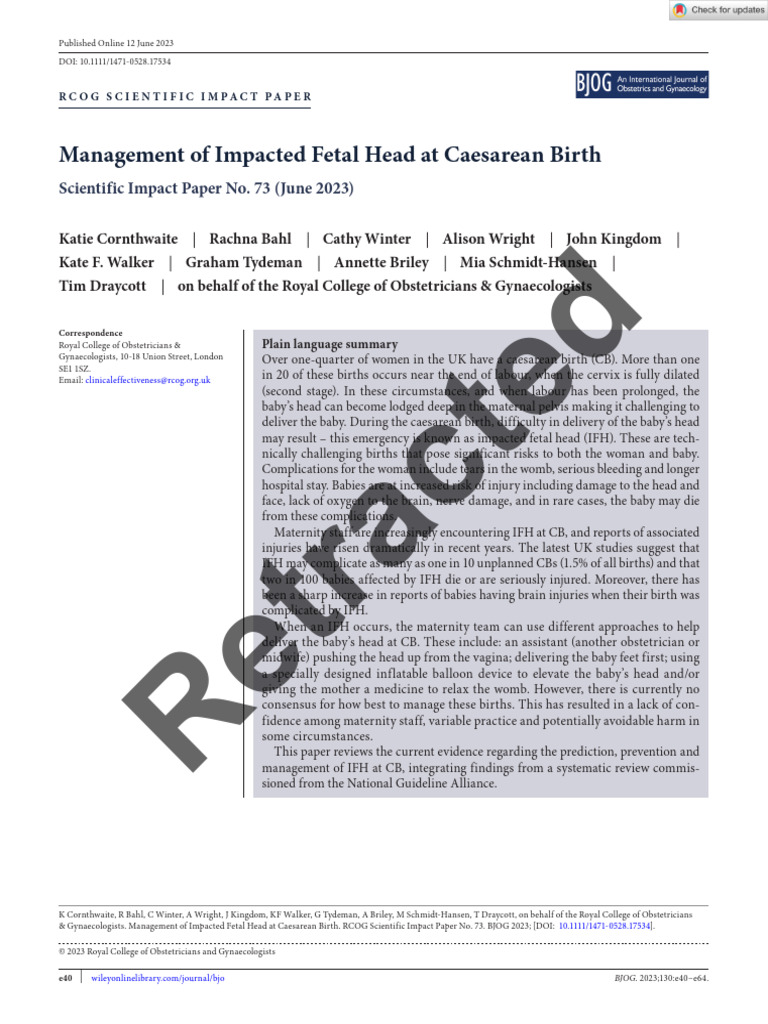 BJOG - 2023 - Cornthwaite - RETRACTED Management of Impacted Fetal Head ...