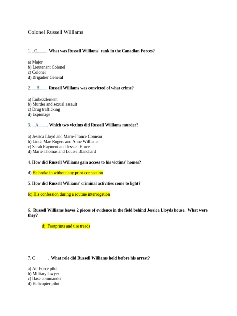Colonel Russell Williams Questions After Viewing Dateline | PDF
