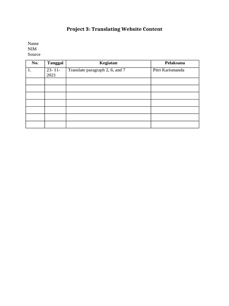 Logbook Project 3, Translating Website Content | PDF