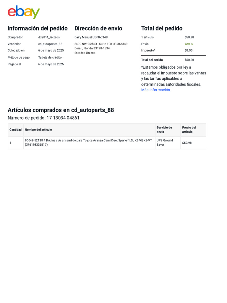 Detalles Del Pedido - Ebay Coil | PDF