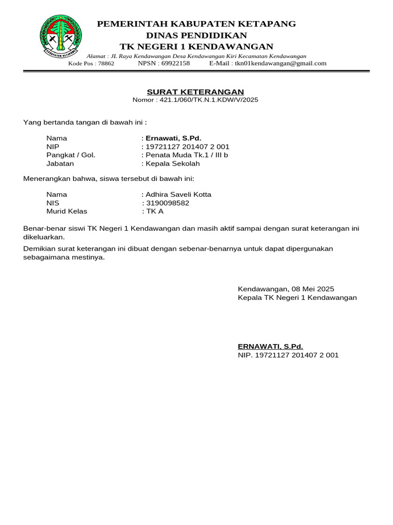 Surat Keterangan Siswa Aktif | PDF