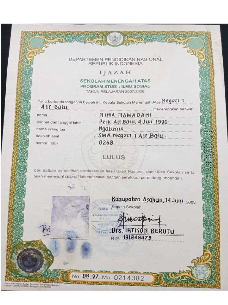 Ijazah Rina | PDF