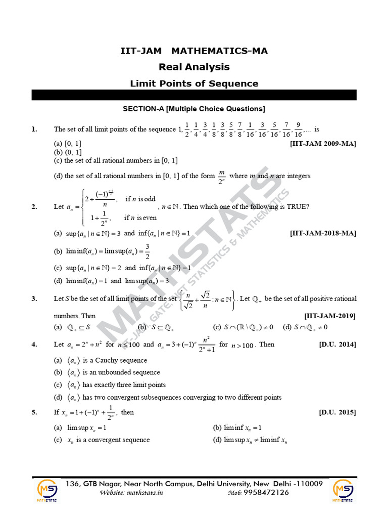 Limit Points and Supremum in Sequences | PDF | Limit (Mathematics ...