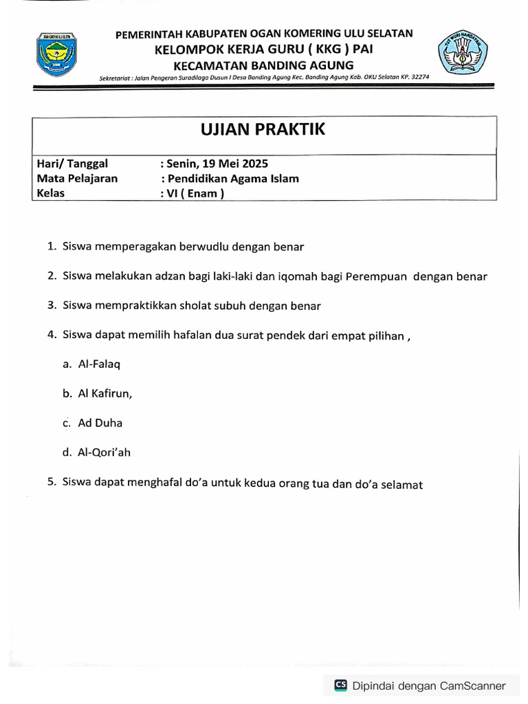 SOAL PRAKTIK PAI DAN LEMBAR PENILAIAN | PDF