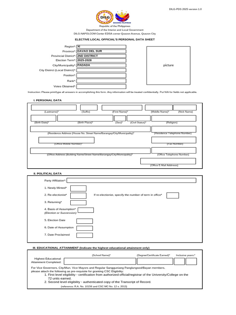 DILG-PDS 2025 Form for Local Officials | PDF | Government | Justice