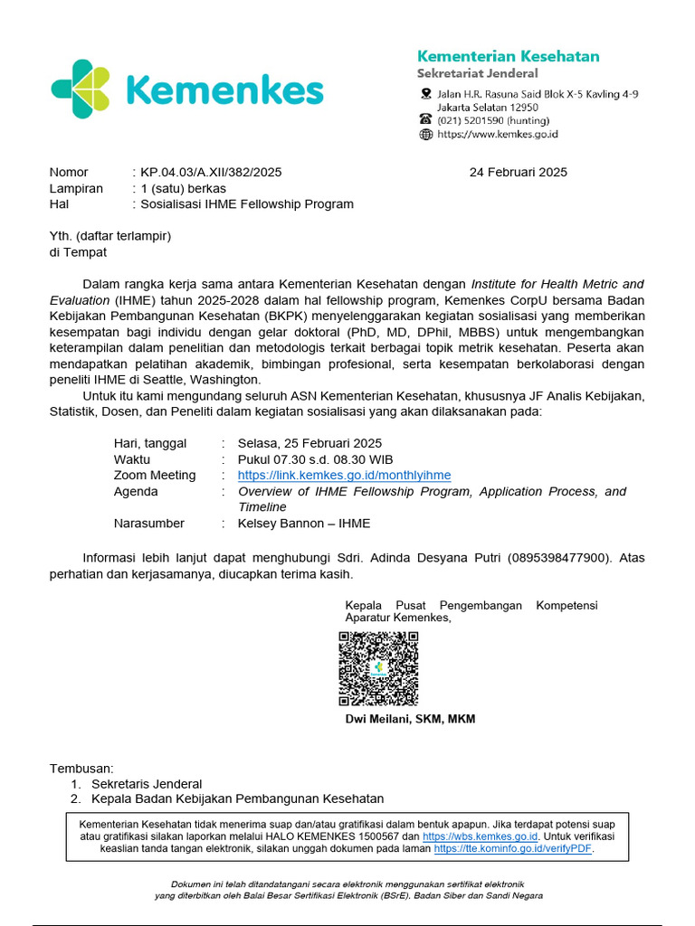 Sosialisasi Program IHME Fellowship | PDF