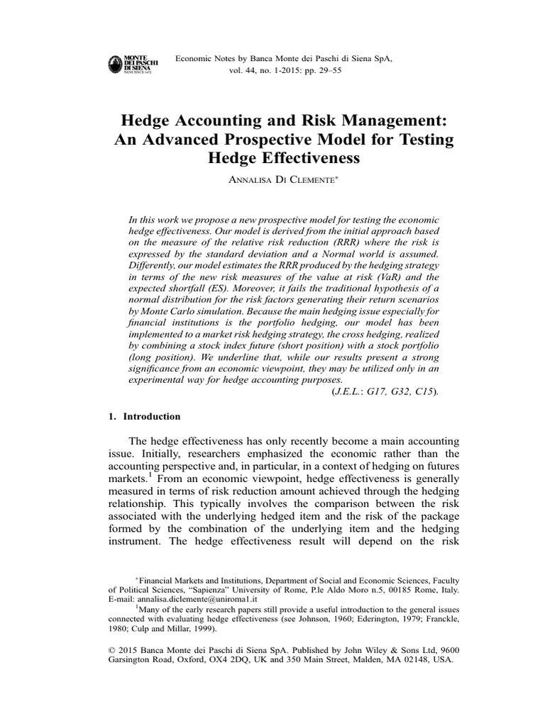 Hedge Accounting and Risk Management: An Advanced Prospective Model For ...