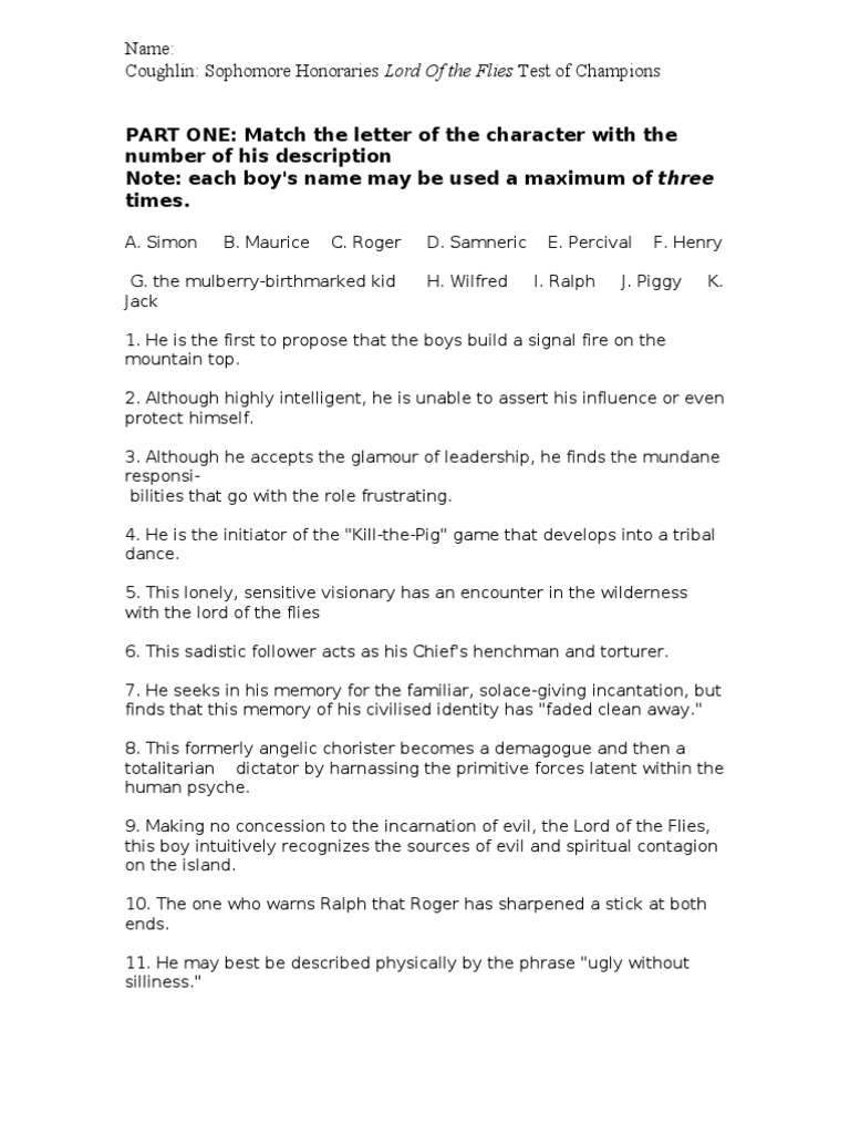 Lord of the Flies Test of Champions | PDF | Religion And Belief