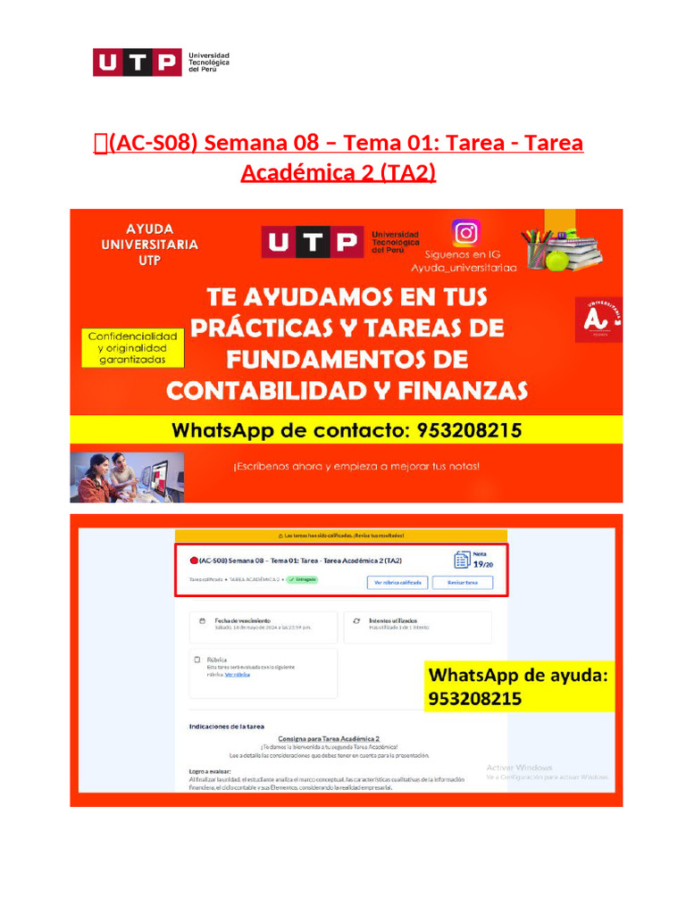 (AC-S08) Semana 08 - Tema 01 Tarea - Tarea Académica 2 (TA2) - Fundamentos de Contabilidad y ...