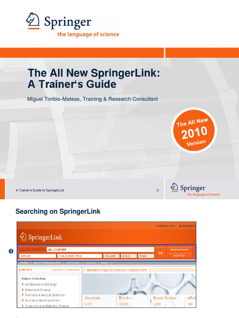 The All New Springerlink: A Trainer S Guide: Miguel Toribio-Mateas, Training & Research ...