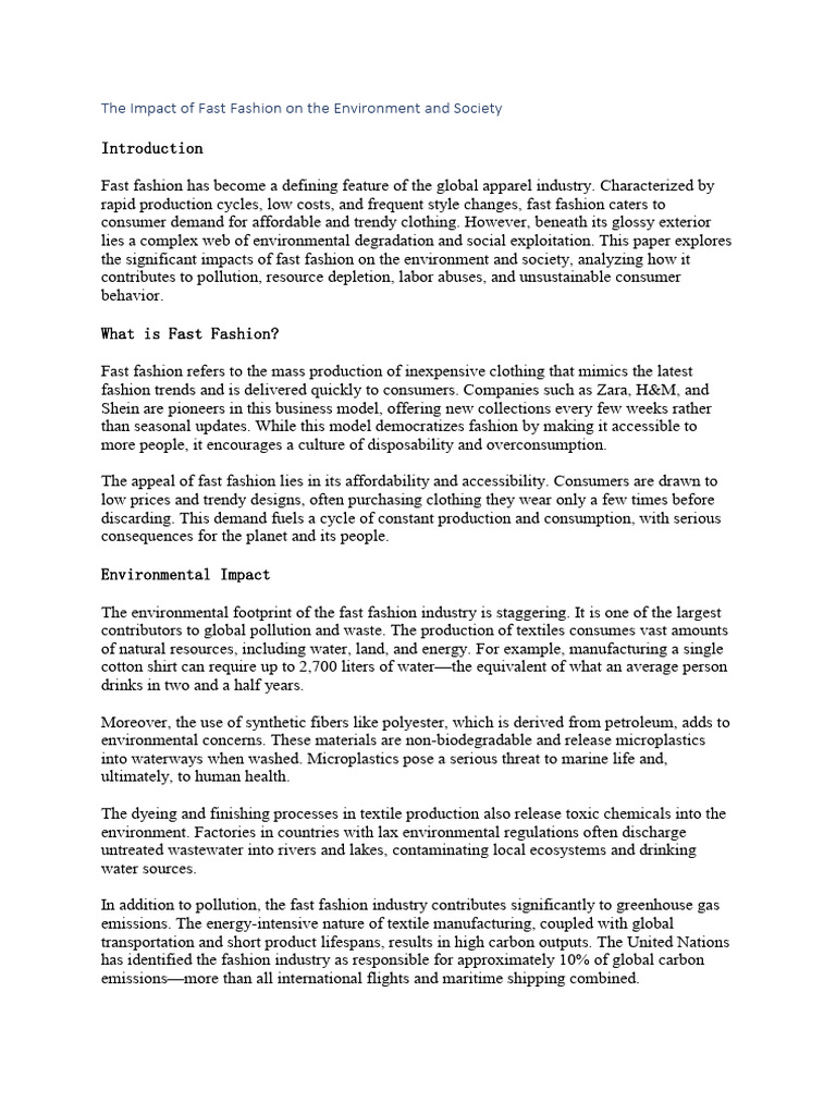 The Impact of Fast Fashion On The Environment and Society | PDF ...