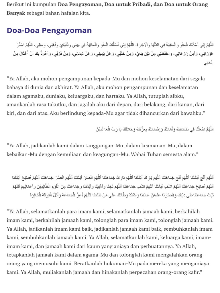 Doa Pengayoman Doa Untuk Pribadi LDII PC Soreang | PDF