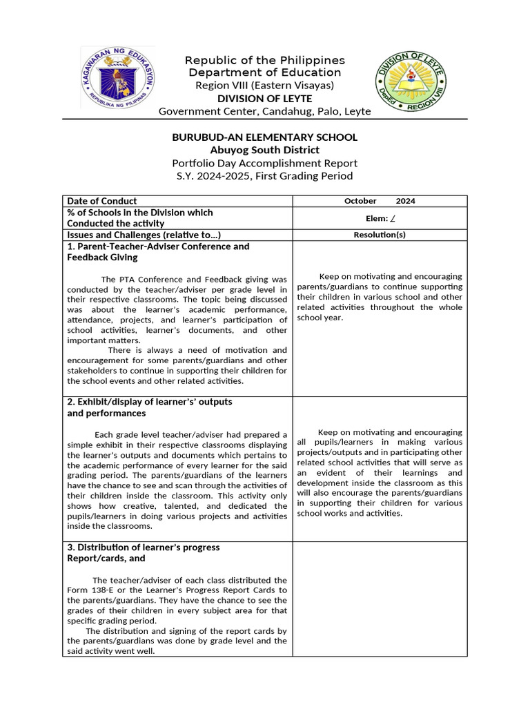 1st Quarter Portfolio Day ACR S.Y. 2019-2020 | PDF | Teachers | Learning