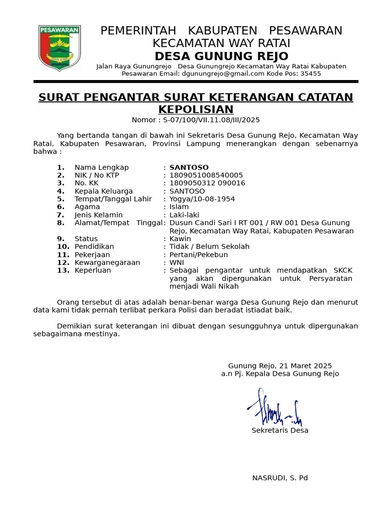 Surat Ket Catatan Kriminal 1809055808050003 2024-11-29 562 | PDF