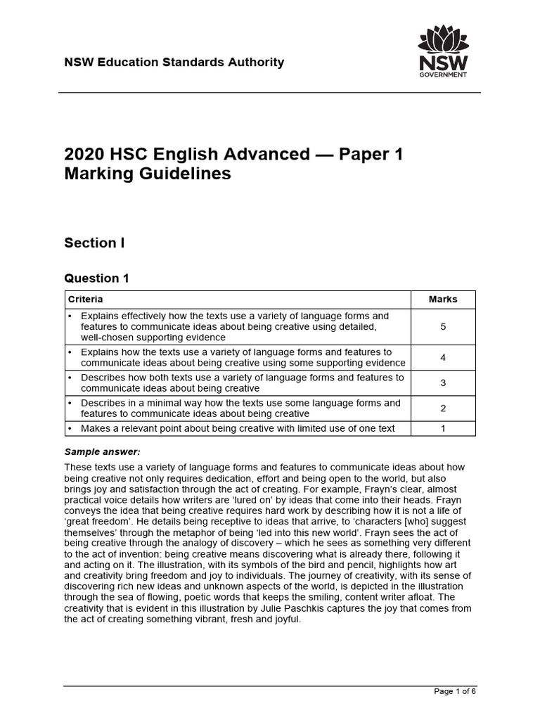 2020 HSC English Advanced Paper 1 MG | PDF