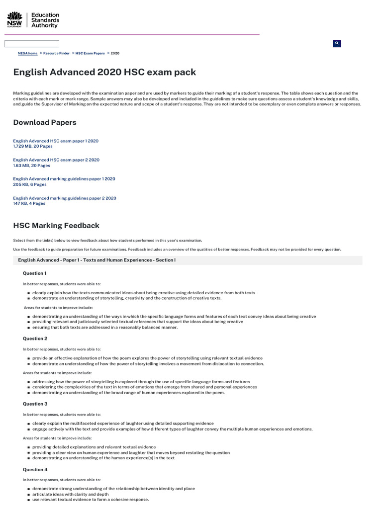 2020 HSC English Advanced Exam Insights | PDF | Poetry | Aesthetics