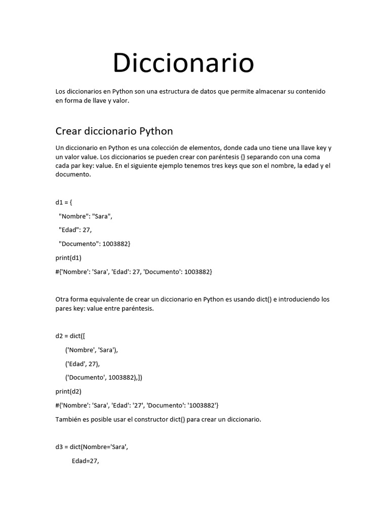 Diccionario 1 | PDF | Python (lenguaje de programación) | Programación ...