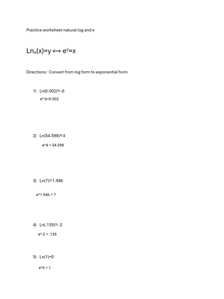 Kami Export - Steven Ulloa - Practice Worksheet Natural Log and e | PDF