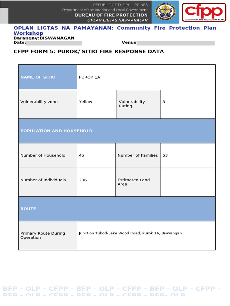 CFPP-Form-5-Sitio-Purok-Fire-Response-Data | PDF | Transport | Firefighting