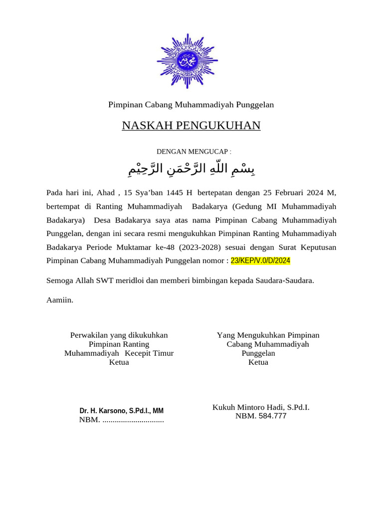 Naskah Pengukuhan Punggelan - Rev | PDF