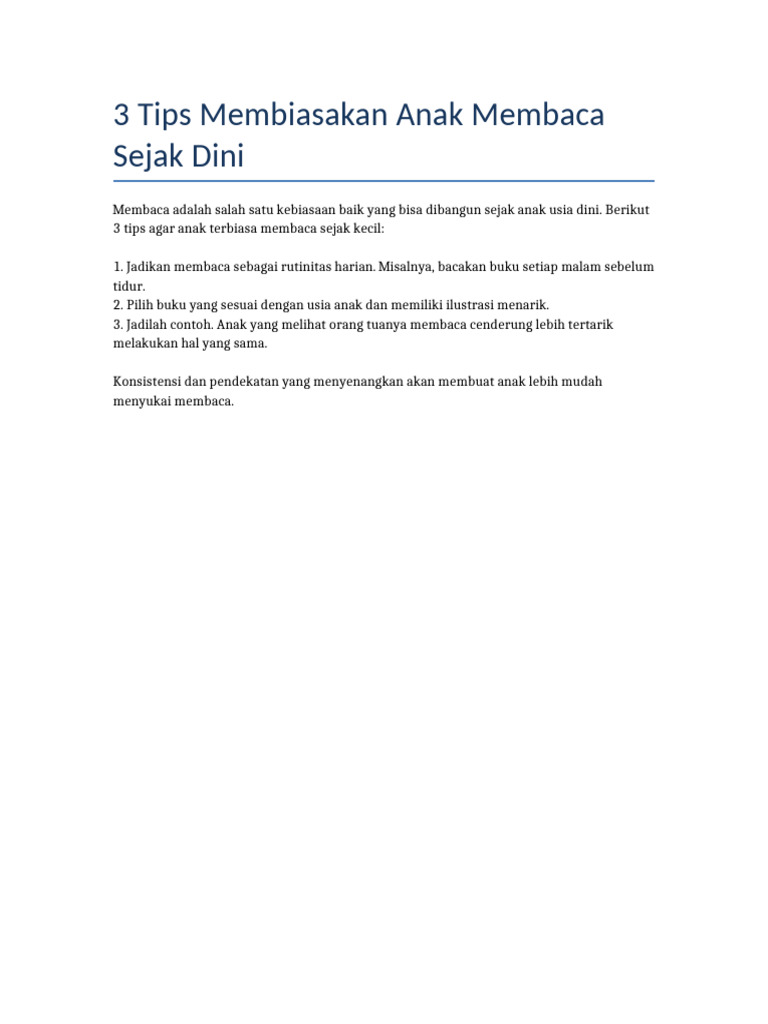 3 Tips Membiasakan Anak Membaca Sejak Dini | PDF