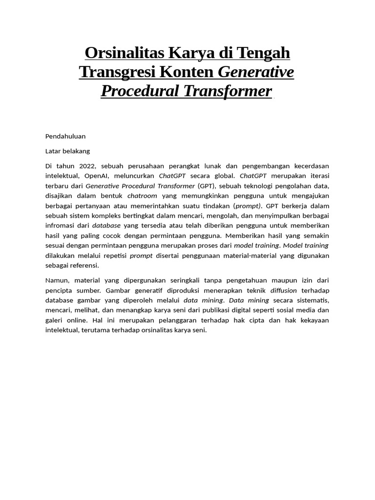 Orsinalitas Karya Di Tengah Transgresi Konten Generative Procedural ...