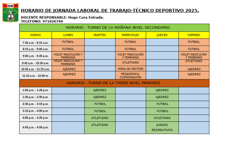 Horario Actualizado de Trabajo - 2025 San Luis | PDF