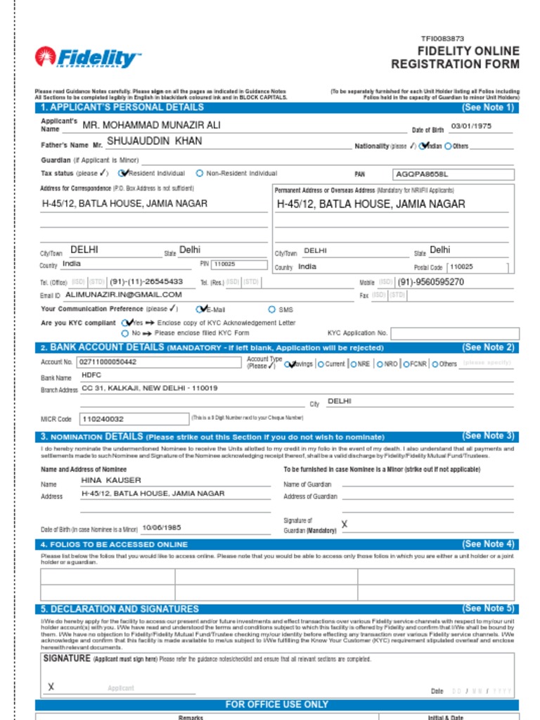 Shujauddin Khan: Fidelity Online Registration Form | Download Free PDF ...