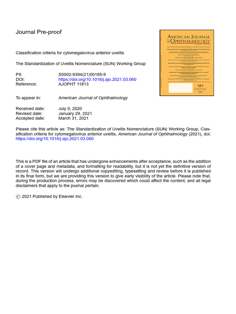 CMV Anterior Uveitis Classification Criteria | PDF | Medical Diagnosis ...
