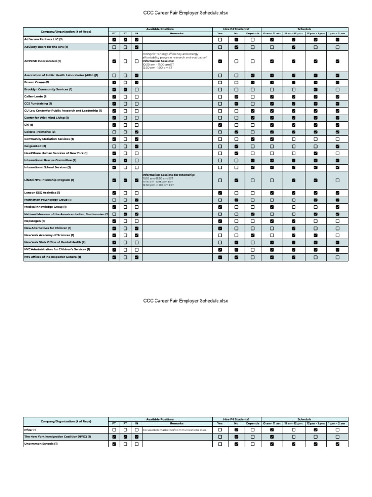 CCC Career Fair Employer Schedule-2.10.25 | PDF