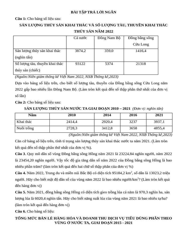 BAI TAP TRẢ LỜI NGẮN - Kda | PDF