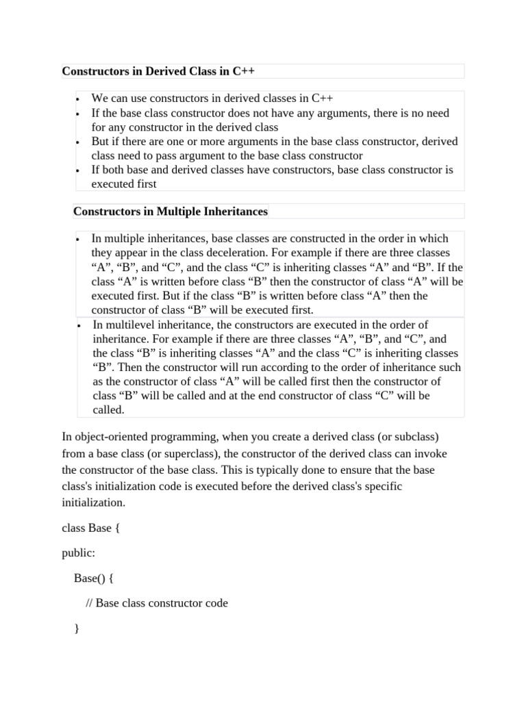 Constructors in Derived Class in CPP | PDF