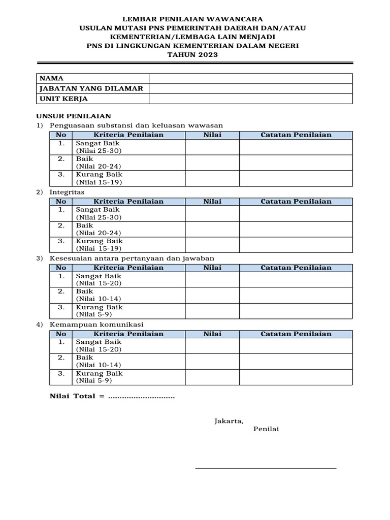 Formulir Penilaian Wawancara | PDF